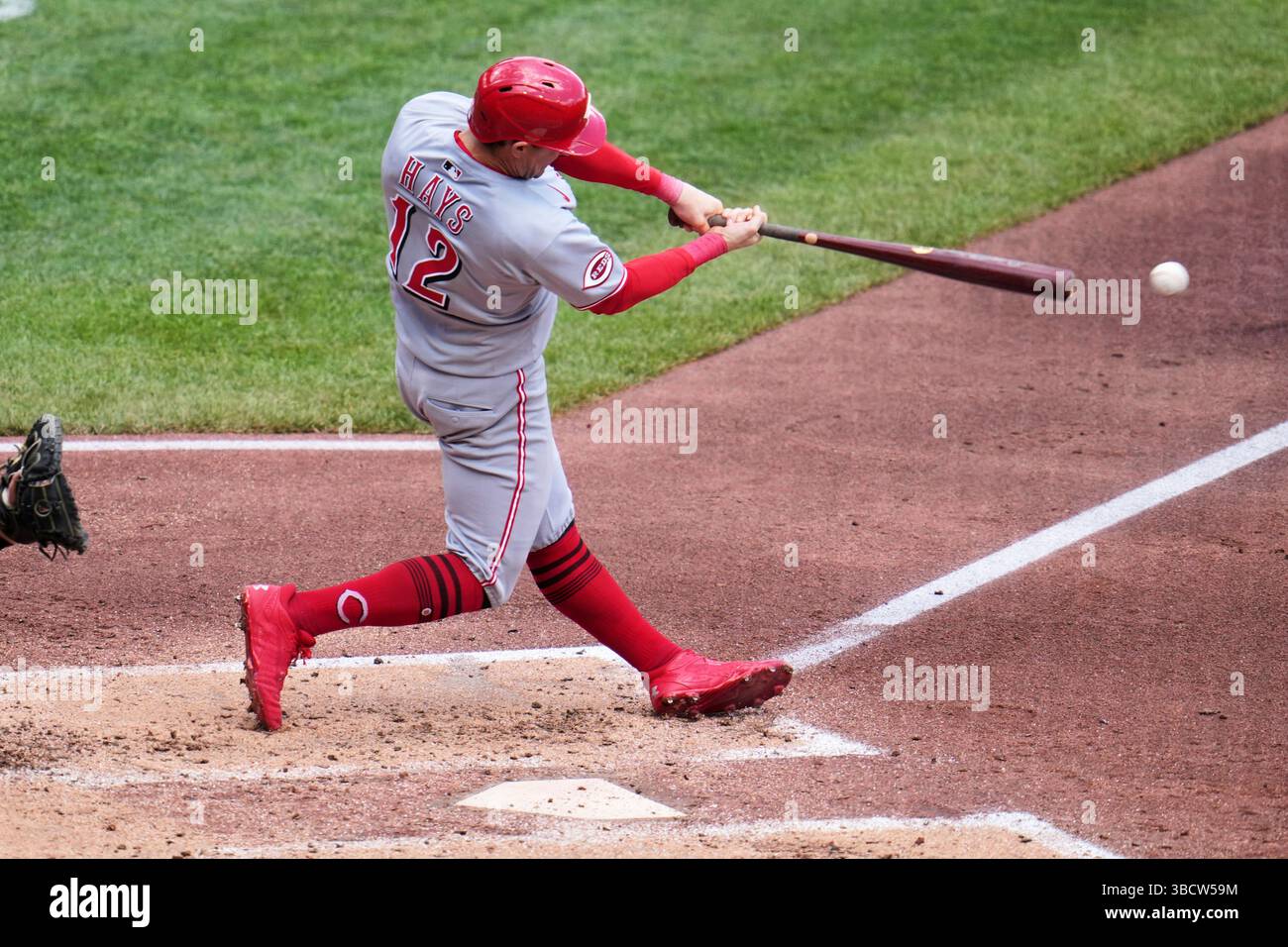 Cincinnati Reds' Austin Hays singles off Pittsburgh Pirates pitcher ...