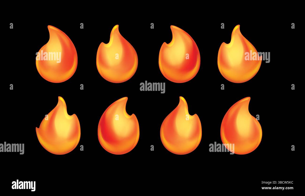 Cartoon fire icons. Orange symbols, flame emblems. Isolated bell fire ...
