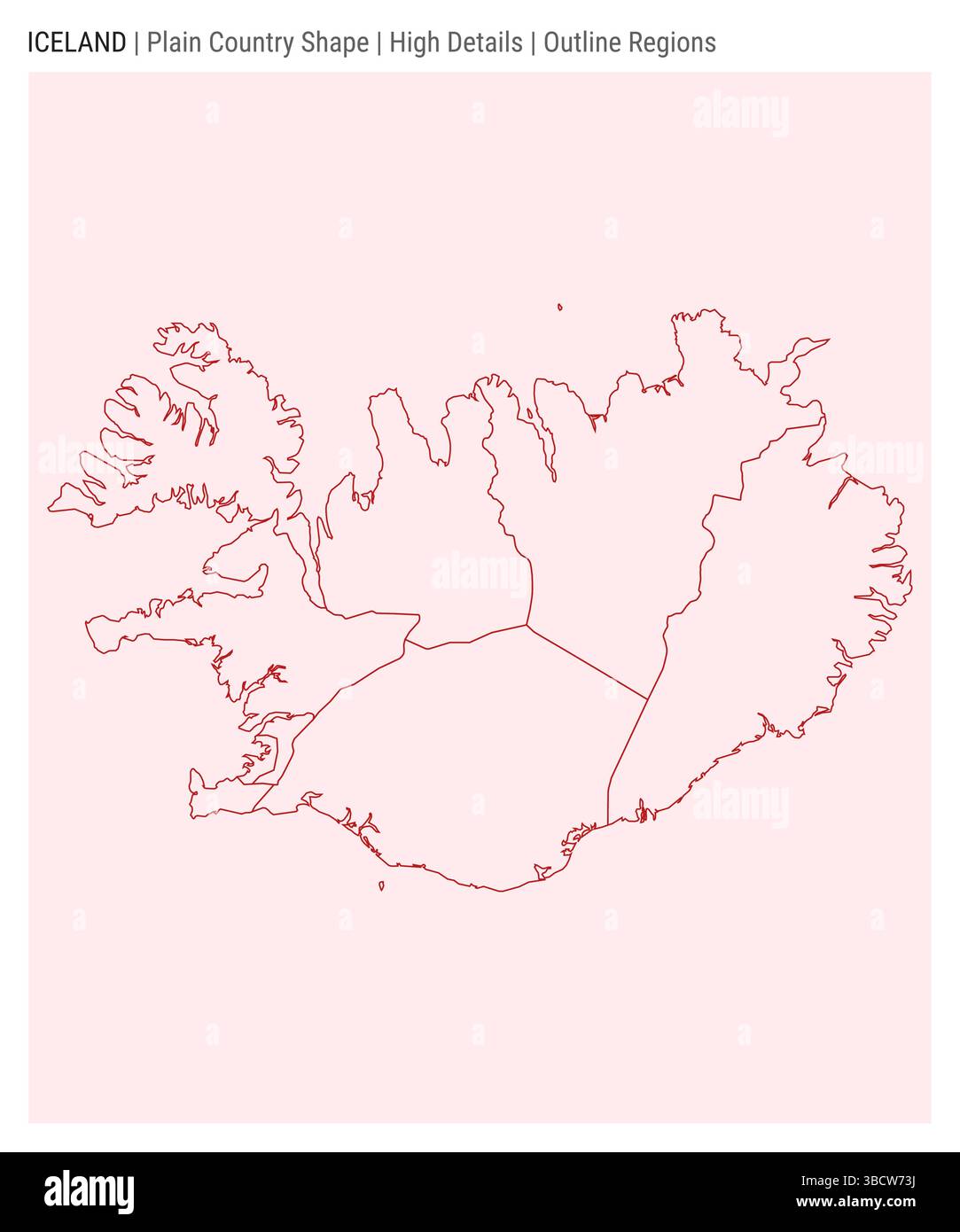 Iceland plain country map. High details. Outline regions style. Shape ...
