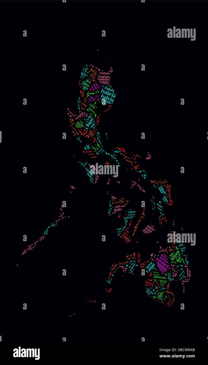 Philippines Regions Word Clouds. Bright neon style design on dark ...