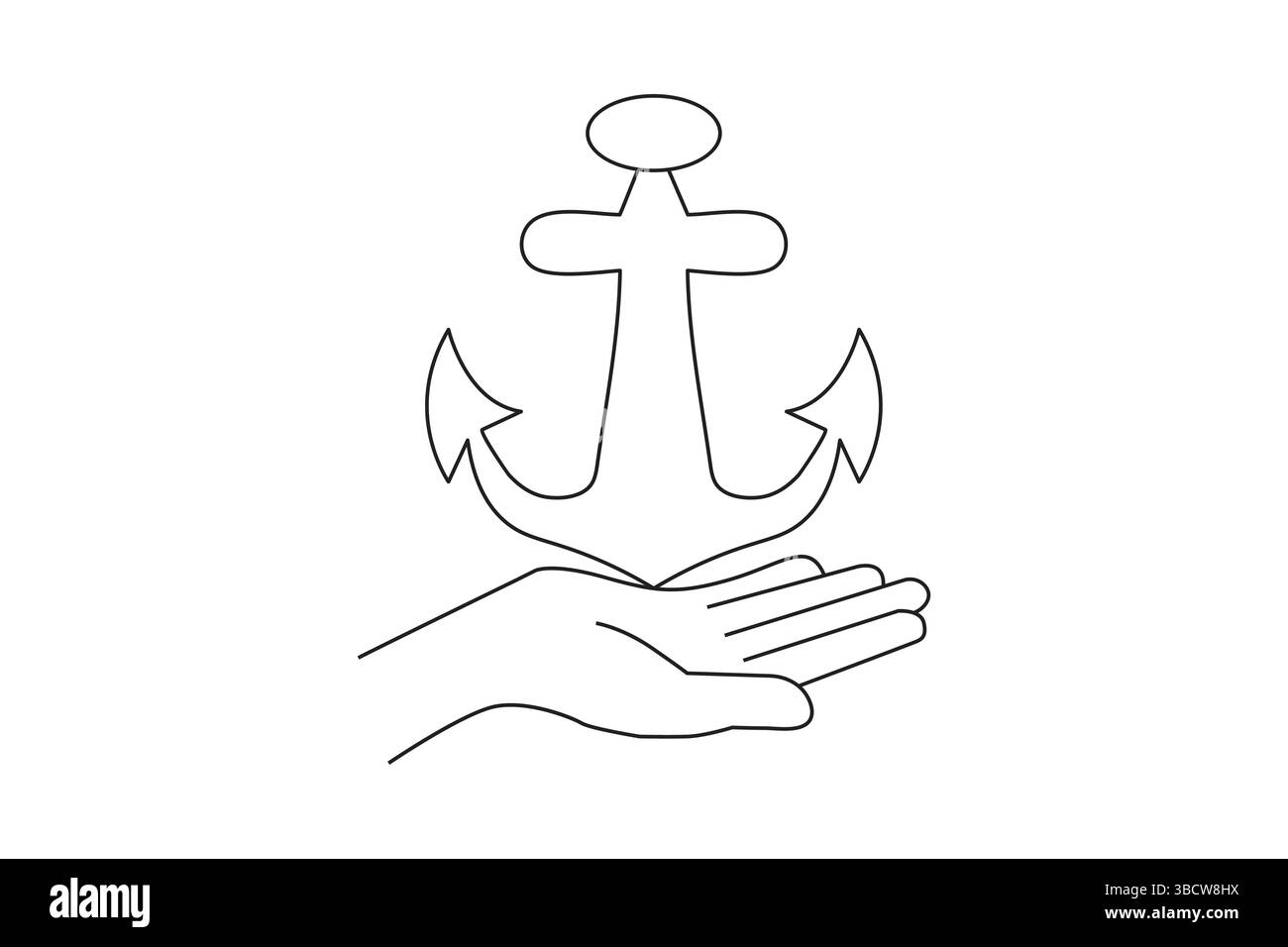 Ship anchor continuous single line art outline vector illustration ...