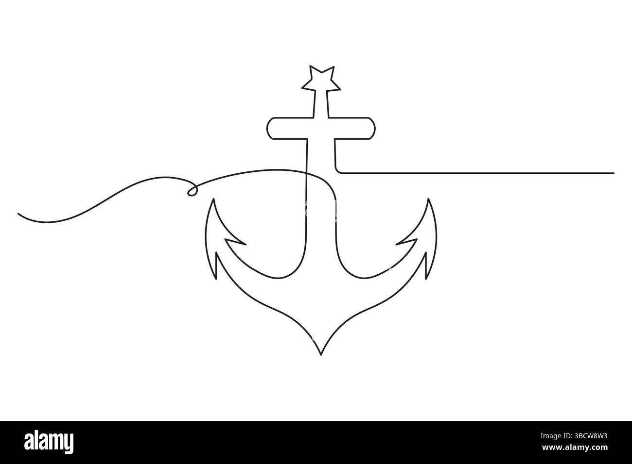 Ship anchor continuous single line art outline vector illustration ...