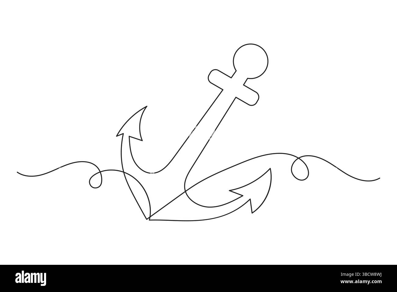 Ship anchor continuous single line art outline vector illustration ...