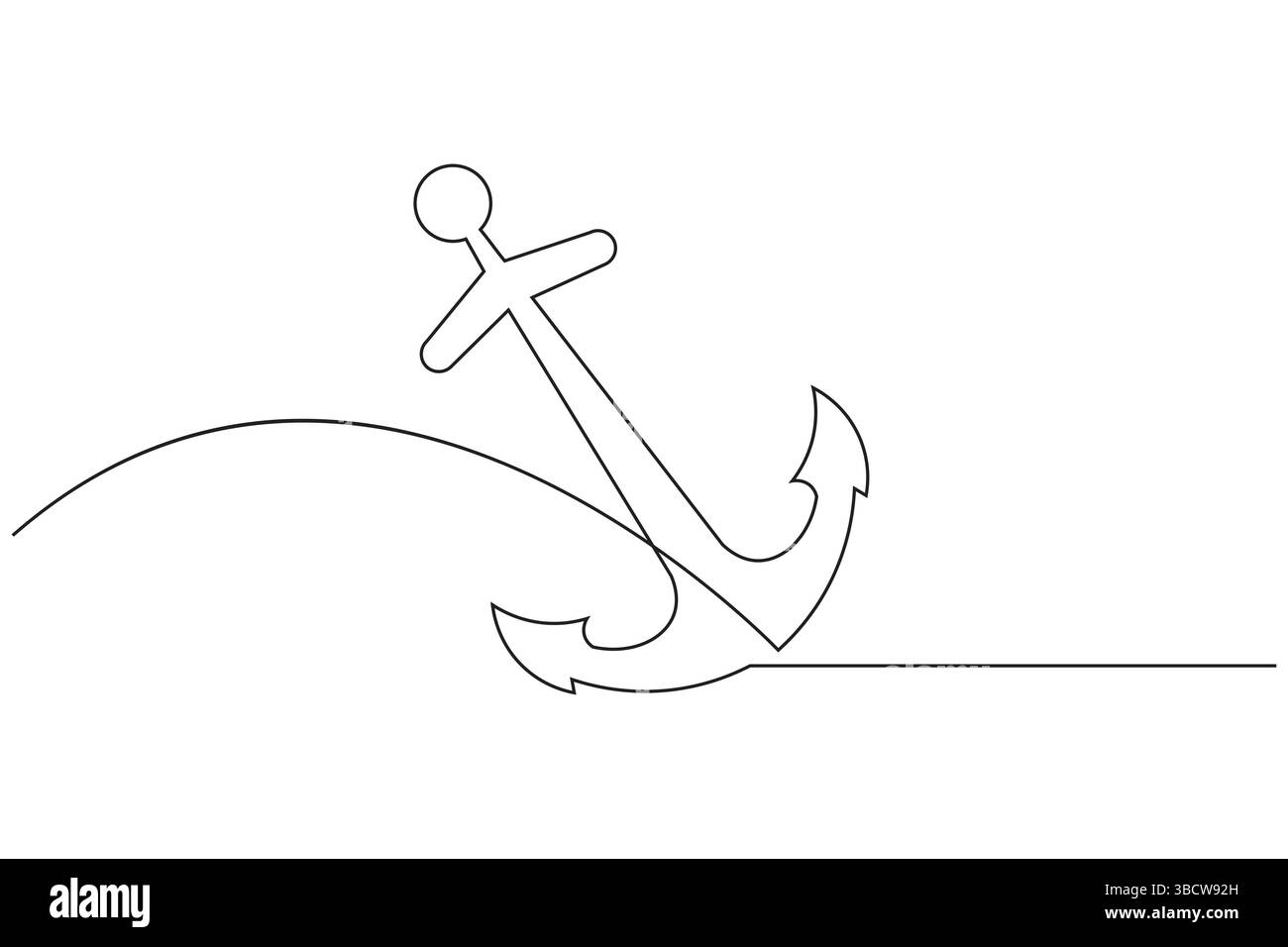 Ship anchor continuous single line art outline vector illustration ...