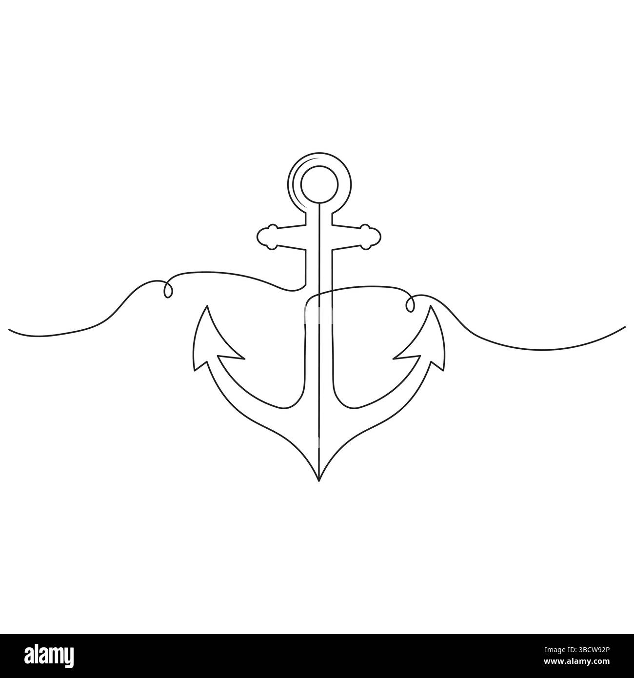 Ship anchor continuous single line art outline vector illustration ...