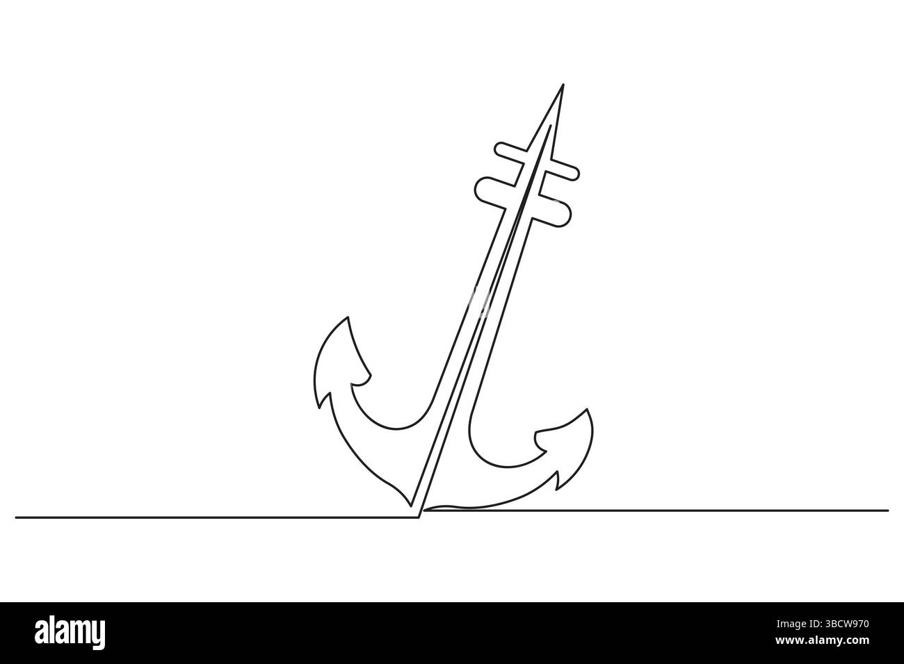 Ship anchor continuous single line art outline vector illustration ...