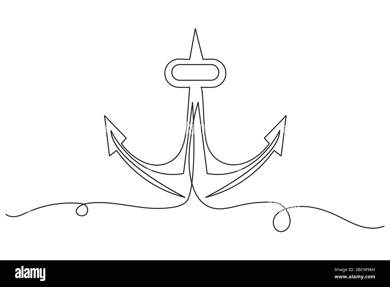 Ship anchor continuous single line art outline vector illustration ...