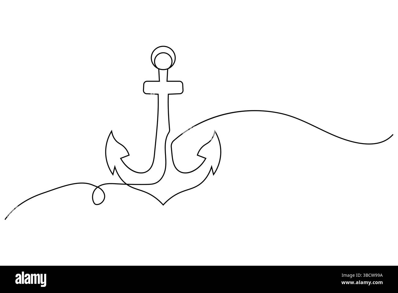 Ship anchor continuous single line art outline vector illustration ...