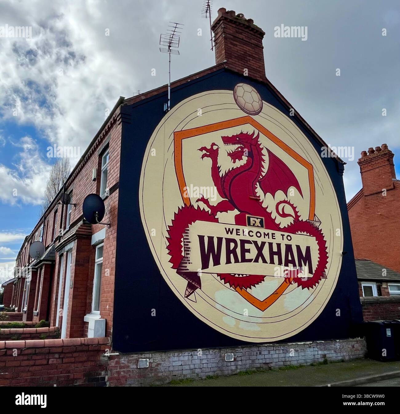 Welcome to Wrexham mural on side of house in Wrexham, Wales, UK Stock ...
