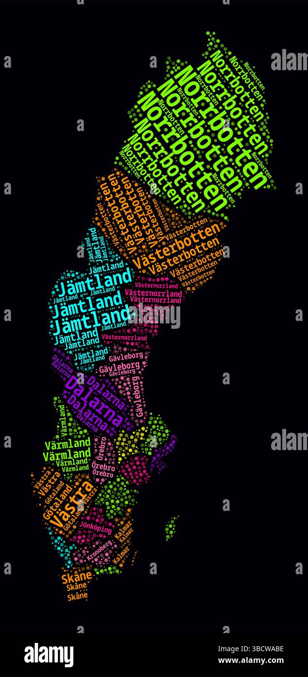Sweden Word Cloud. Region names of the country in the Swedish language ...