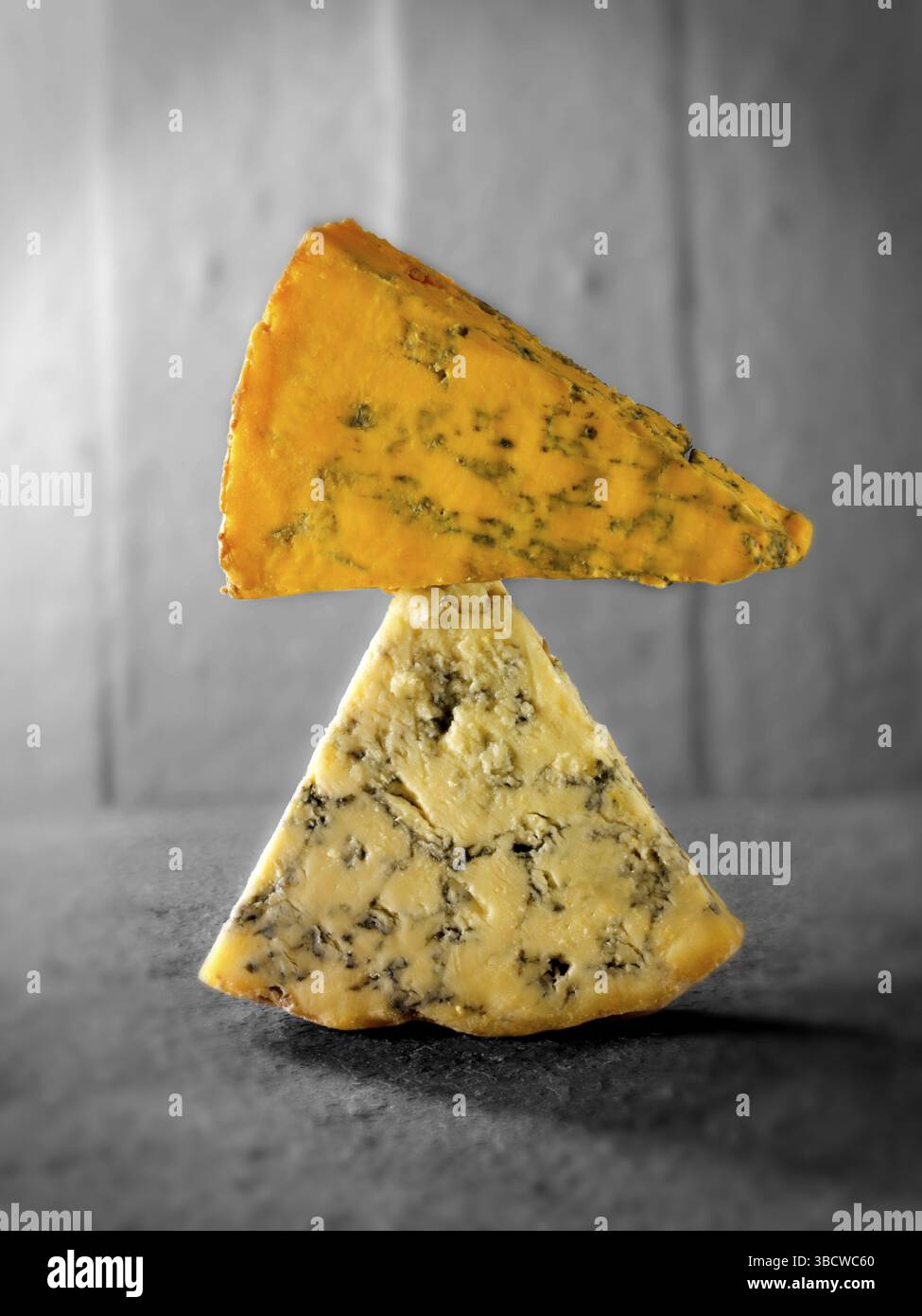 English blue cheese wedges, Stilton bottom, Blacksticks top Stock Photo ...