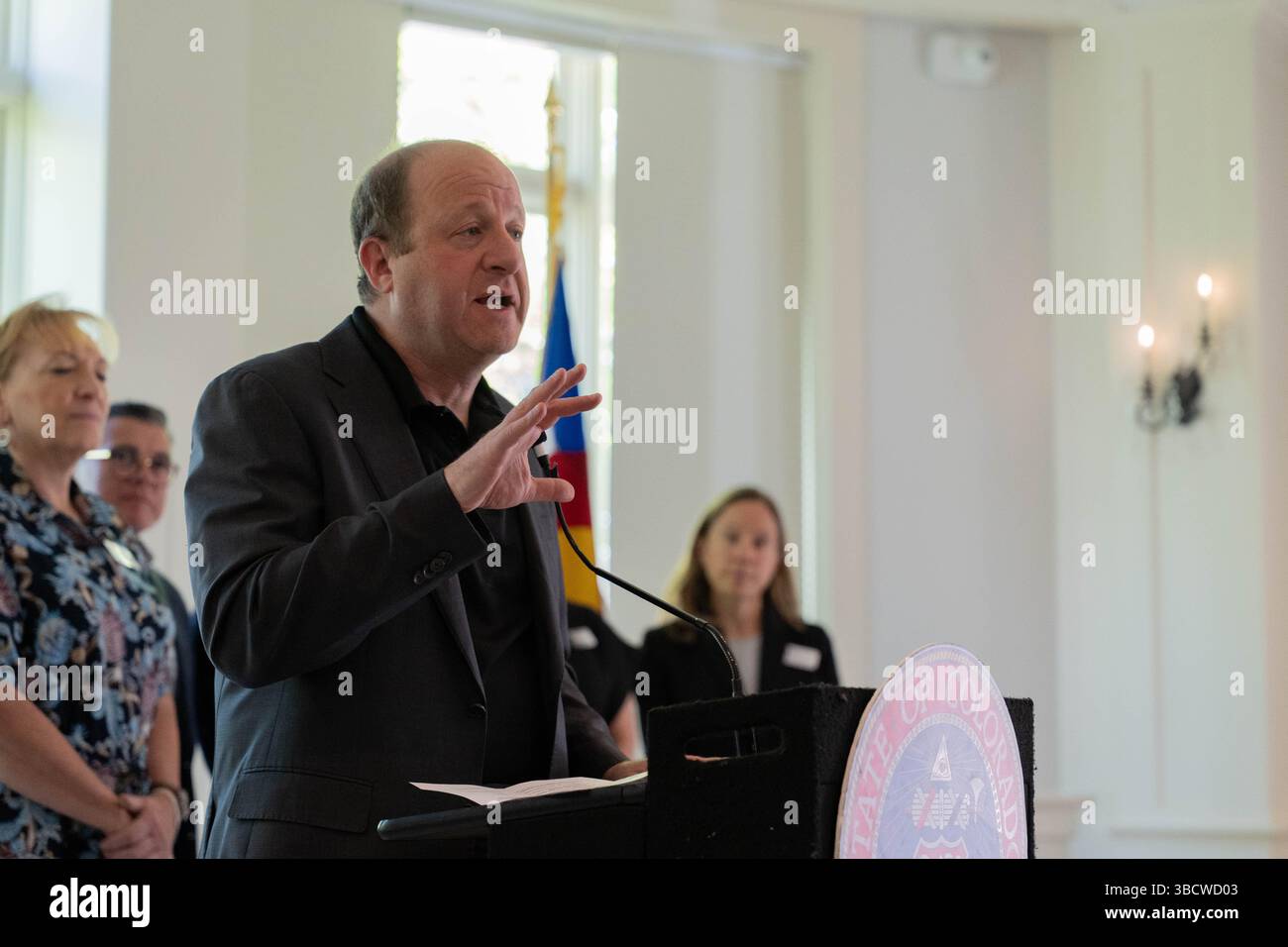 Denver, Colorado, USA. 20th May, 2025. Gov. Jared Polis announces an ...