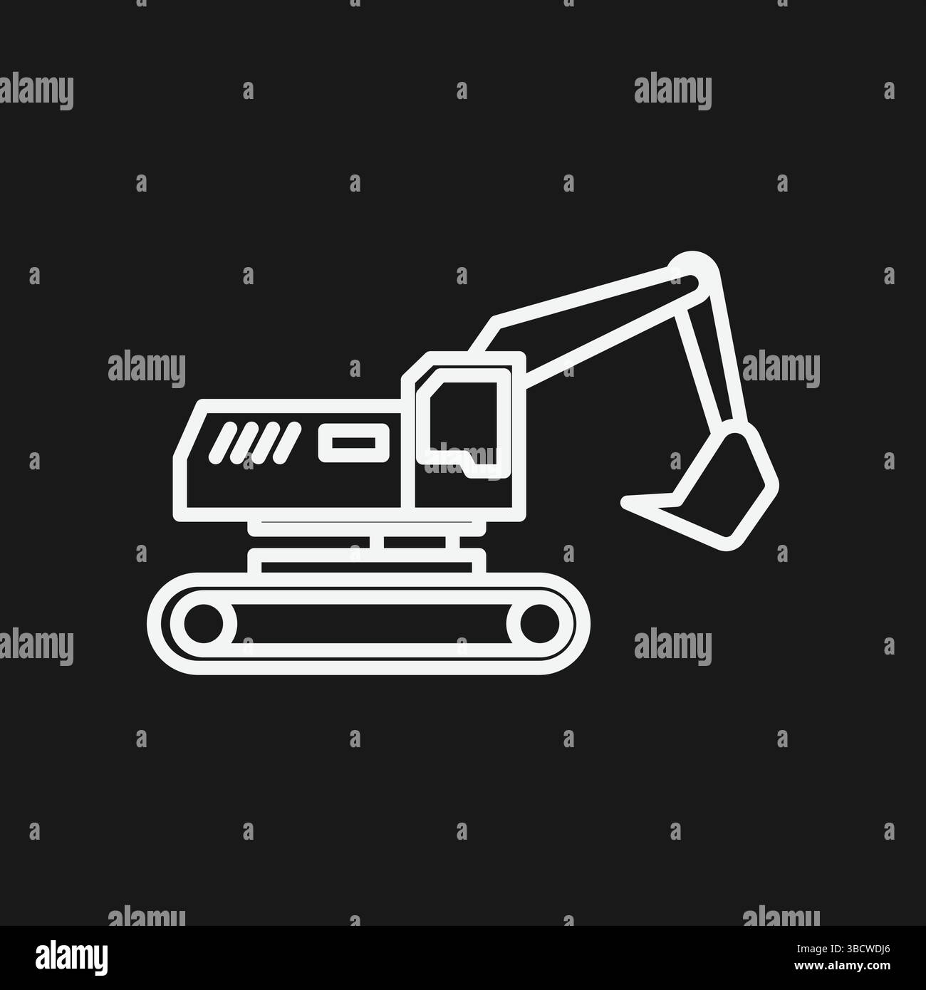 Excavator Icon Black and White Line Art of Heavy Construction Equipment ...