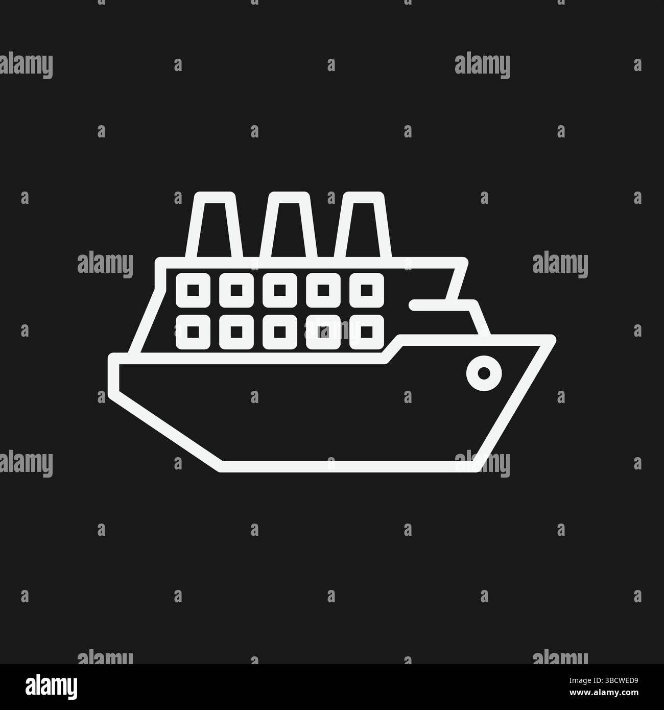 White Outline Cruise Ship Icon on Black Background Simple Graphic ...