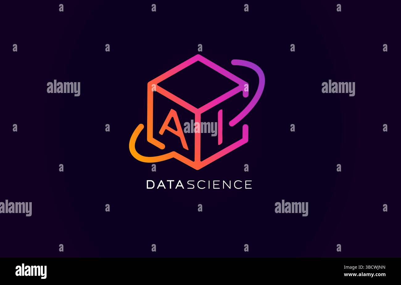 Lines 3D cube, Data science AI logo in futuristic neon style for tech ...