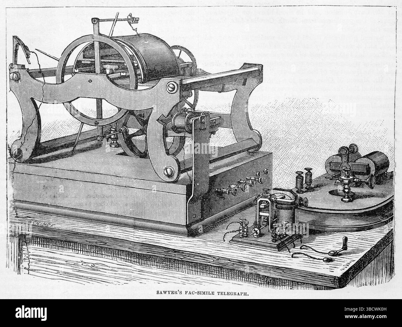 William Edward Sawyer's facsimile telegraph. 19th century illustration ...