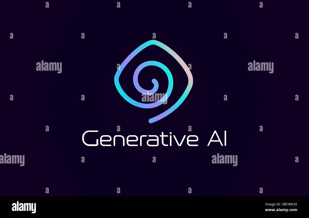 Generative AI logo with glowing spiral shape, gradient lines, modern ...