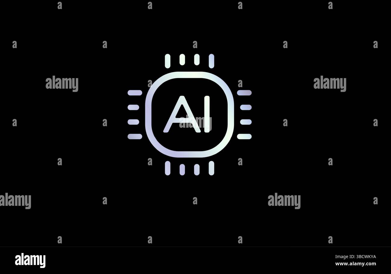 AI chip logo with futuristic microprocessor icon and tech glow ...