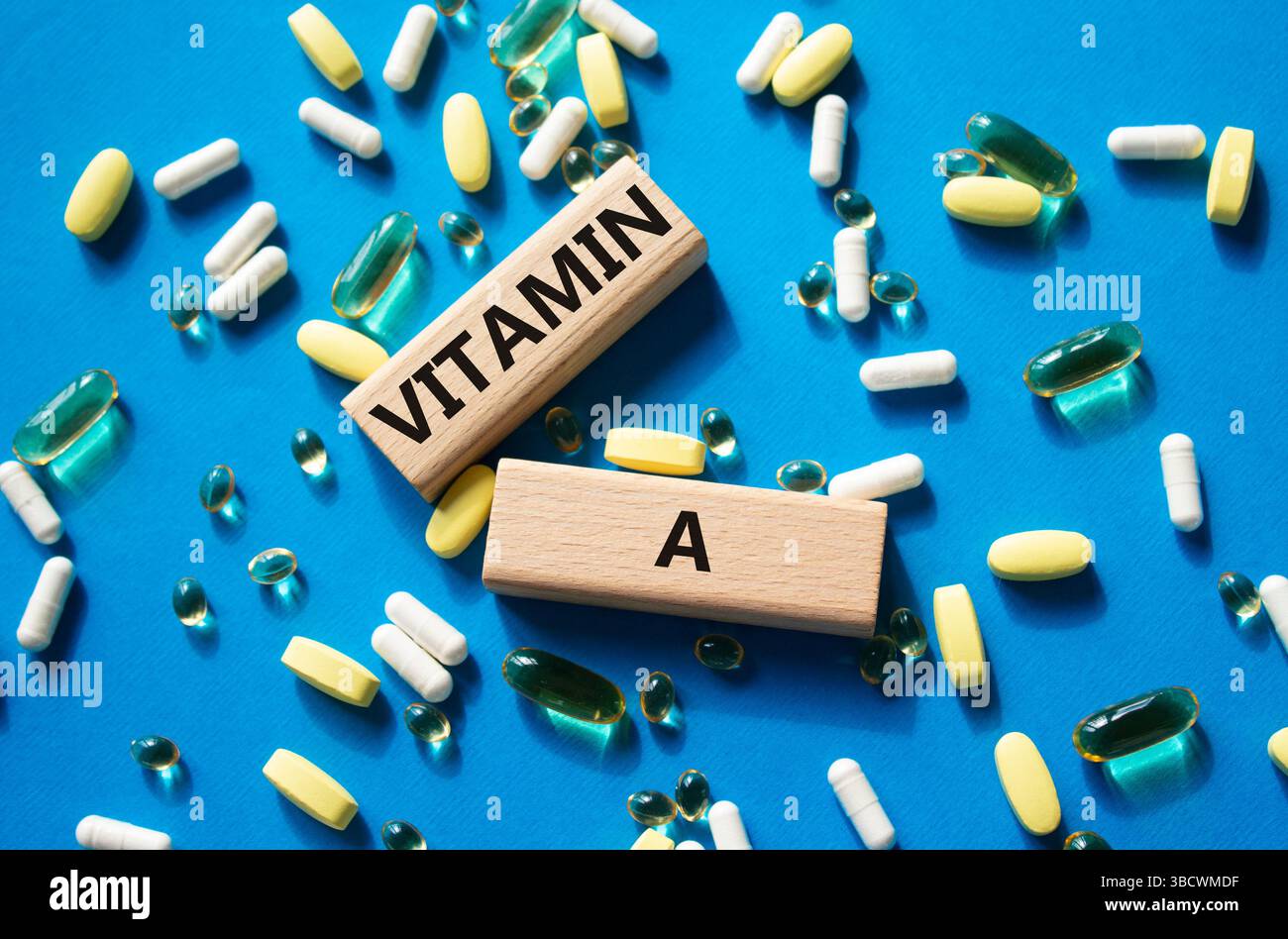 Vitamin A symbol. Concept word Vitamin A on wooden blocks. Beautiful ...