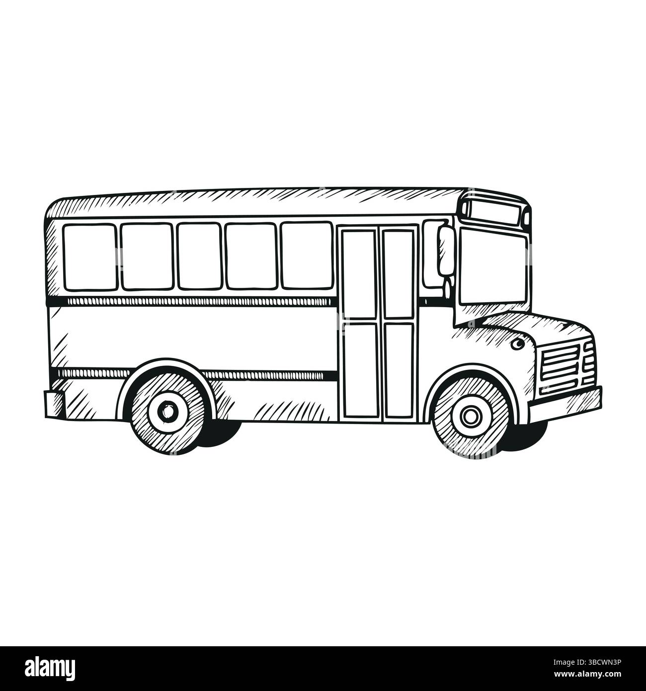 School bus in black and white vintage engraved style Stock Vector Image ...
