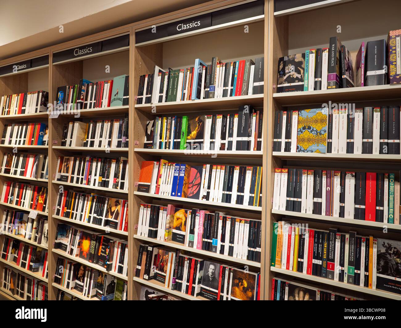 Classic fiction books on the shelves in Foyles bookshop, London, UK ...