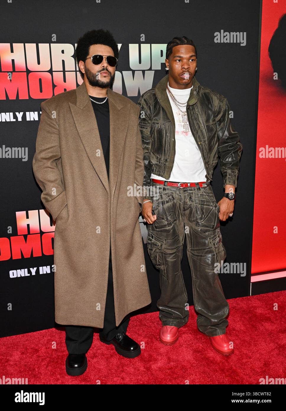 Abel Tesfaye, left, and Lil Baby attend the premiere of "Hurry Up ...
