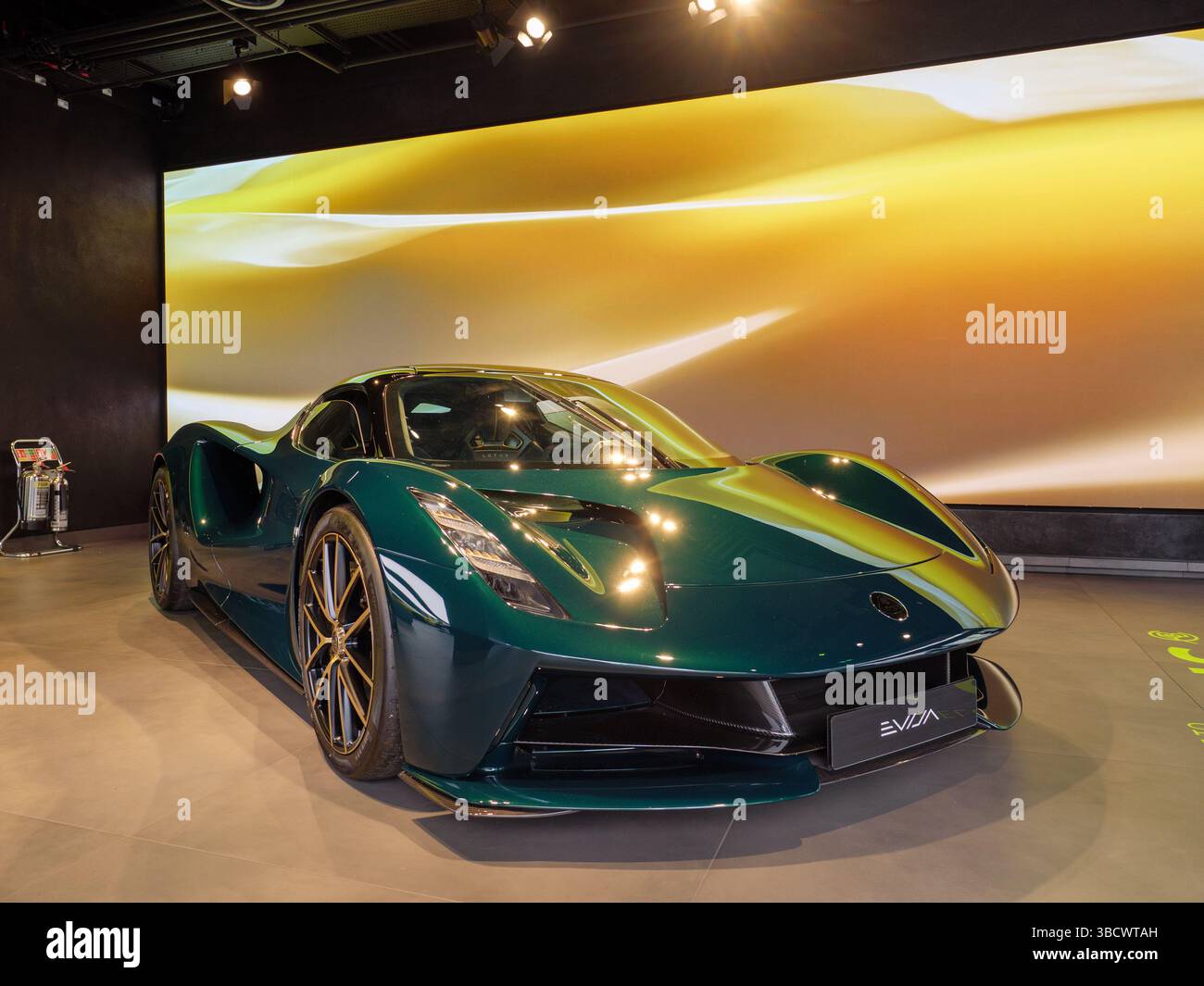 The Lotus Evija electric hypercar in car showroom, Piccadilly, London ...