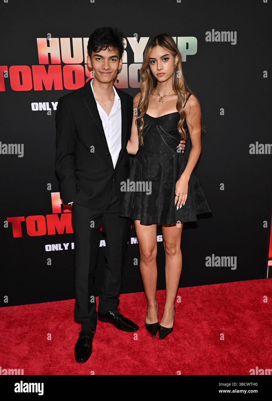 Andrew Wassabi, left, and Alana Lintao attend the premiere of "Hurry Up Tomorrow" at AMC Lincoln ...