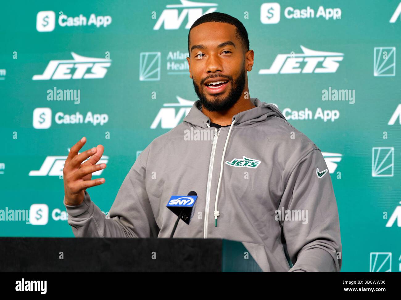 New York Jets' Andre Cisco answers questions during a news conference ...