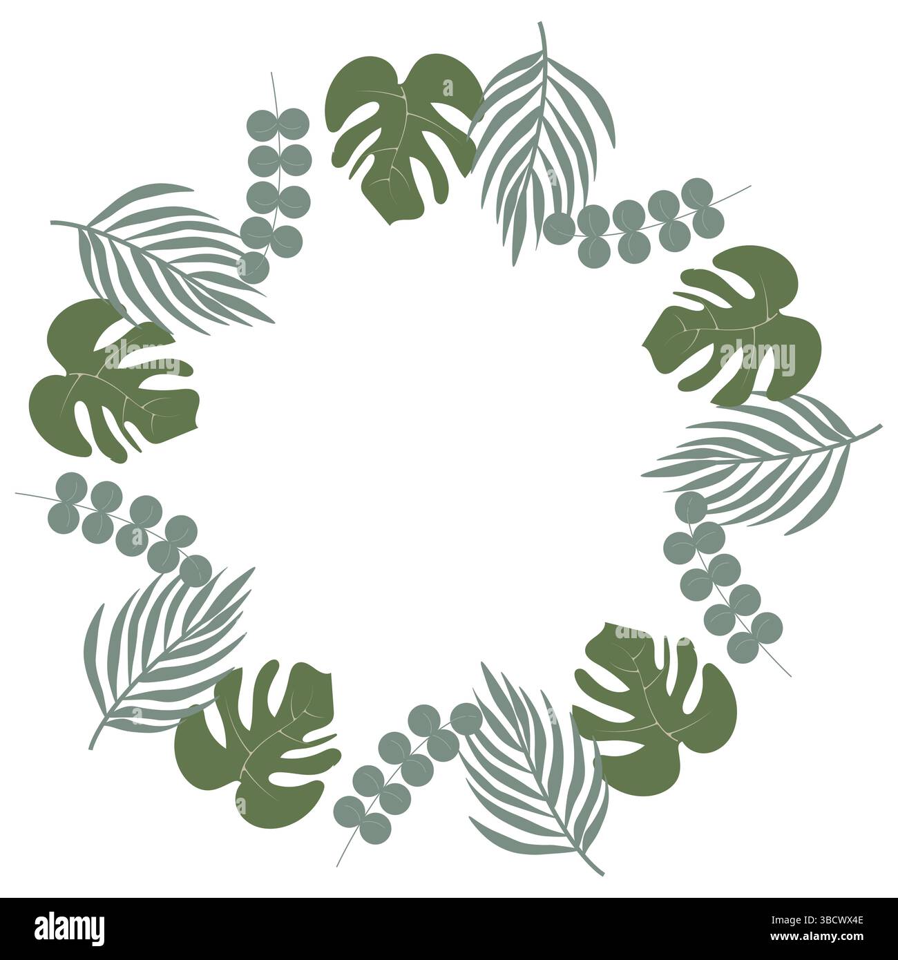 Circular tropical wreath with dense jungle leaves. Suitable for ...