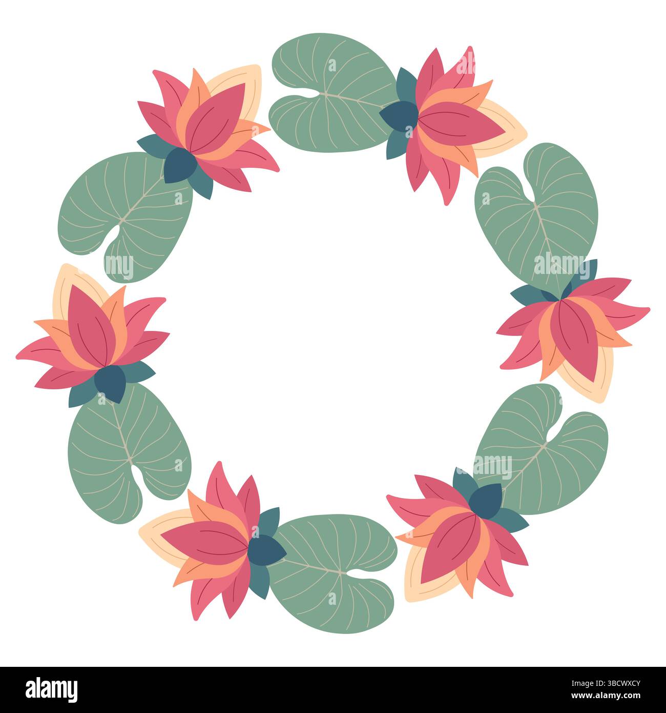 Jungle-inspired round frame decorated with tropical leaves and lush ...