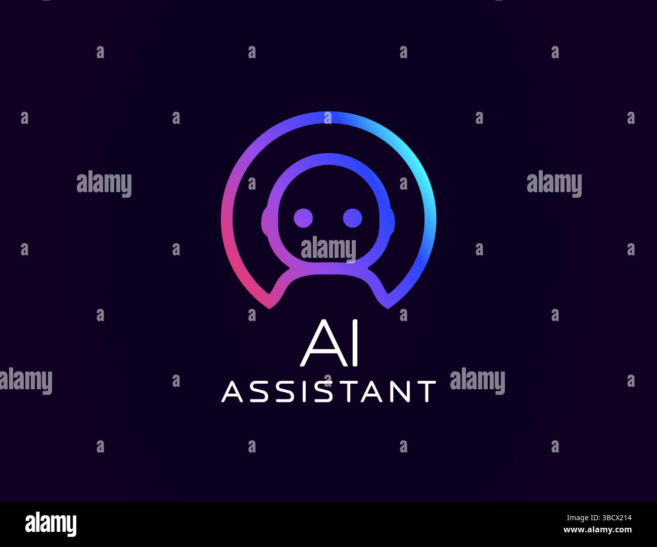 AI assistant logo with friendly robot avatar in headset, glowing ...