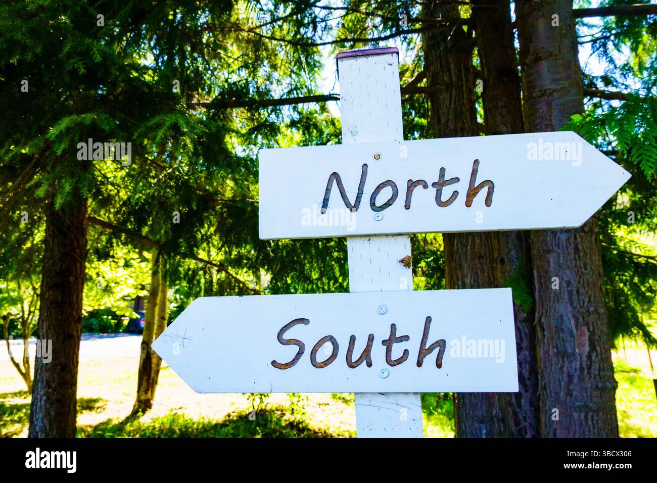 North South sign directions, Lummi Island, Washington State, USA Stock ...