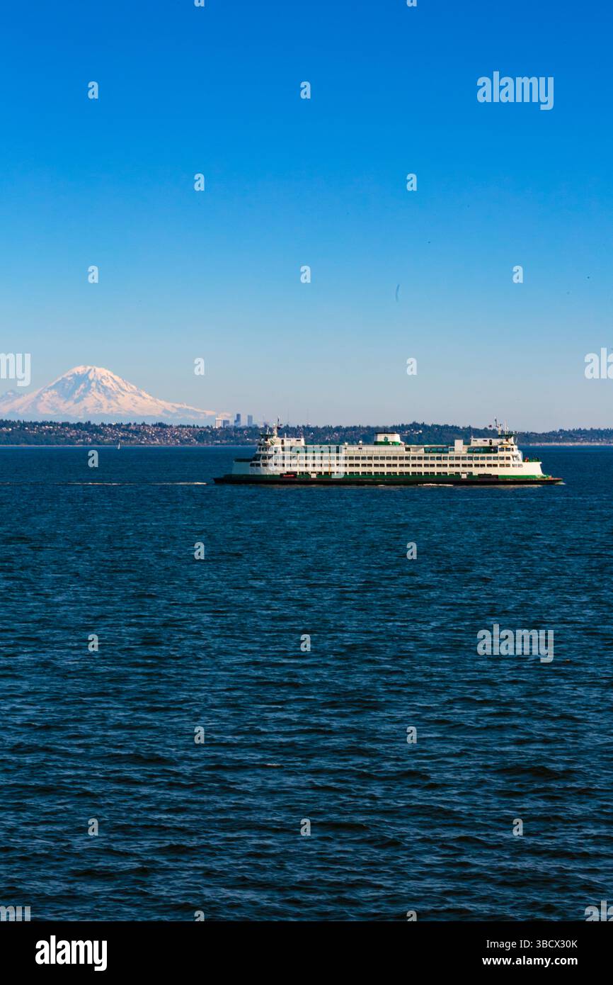 Kingston to Edmonds ferry on Puget Sound with view of Mount Rainier ...
