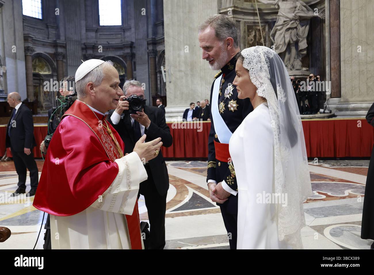 King Felipe VI of Spain, Queen Letizia of Spain attends a meeting with ...