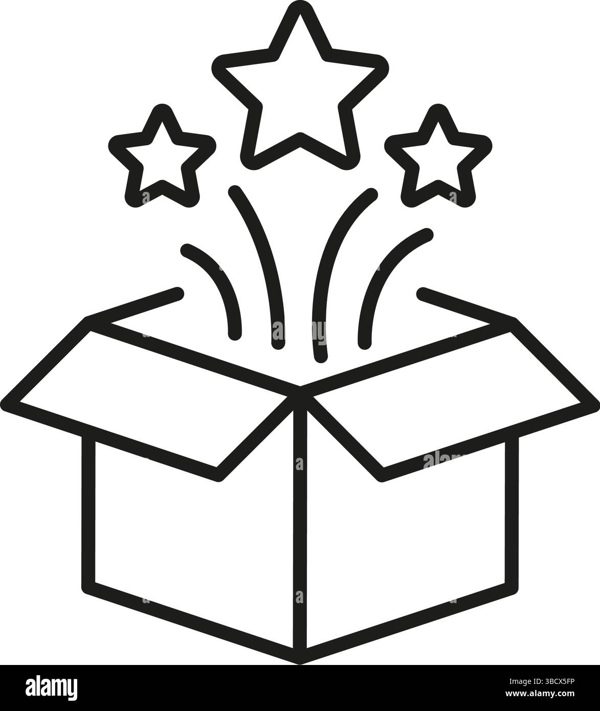 Open Box With Stars Line Icon. Surprise, Creativity, And Innovation ...