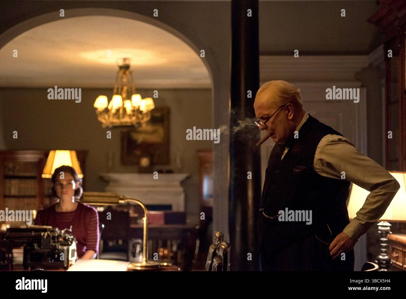 Lily James stars as Elizabeth Layton and Gary Oldman as Winston ...