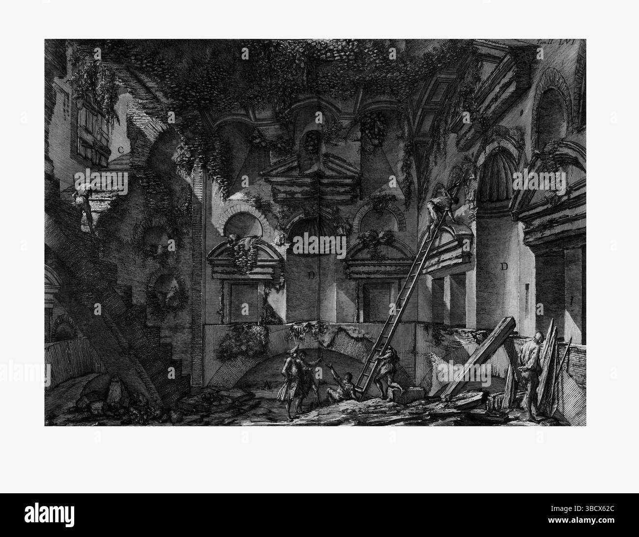 19th-century interior illustration of Roman tomb chamber in Casali ...