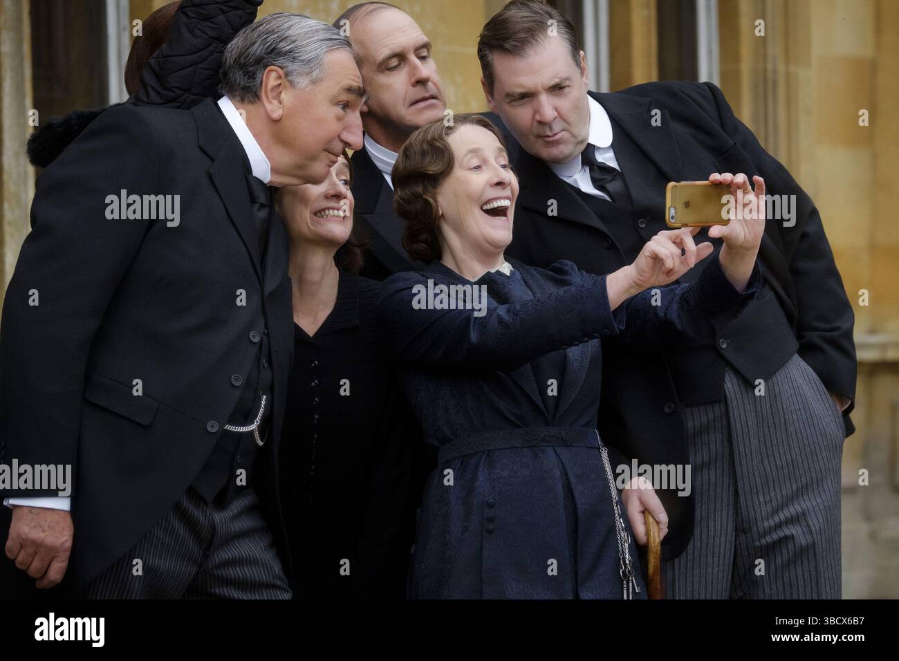 (L to R) Actors Jim Carter, Raquel Cassidy, Kevin Doyle, Phyllis Logan ...