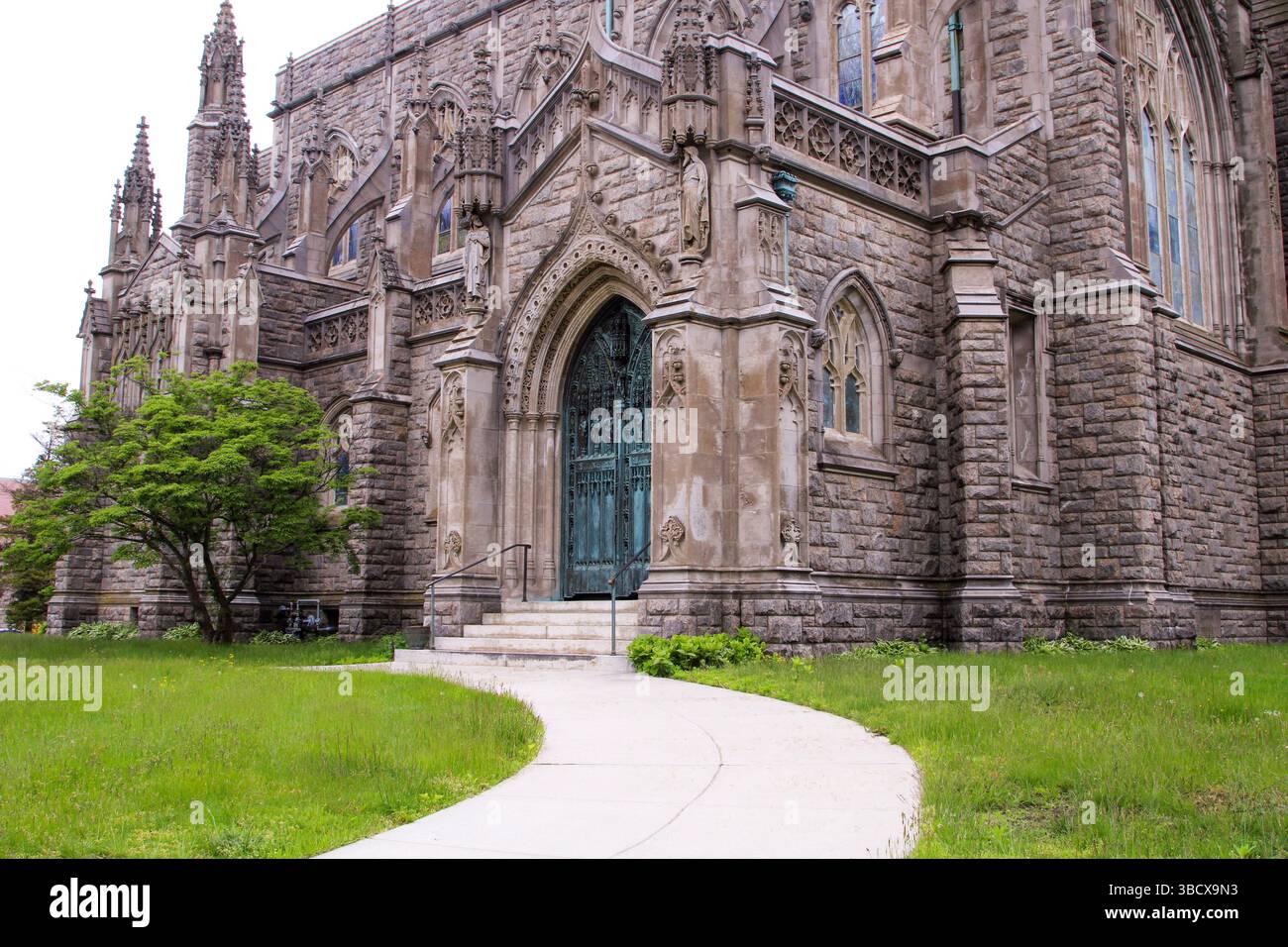 Gothic stone church, its majestic architecture featuring intricate ...