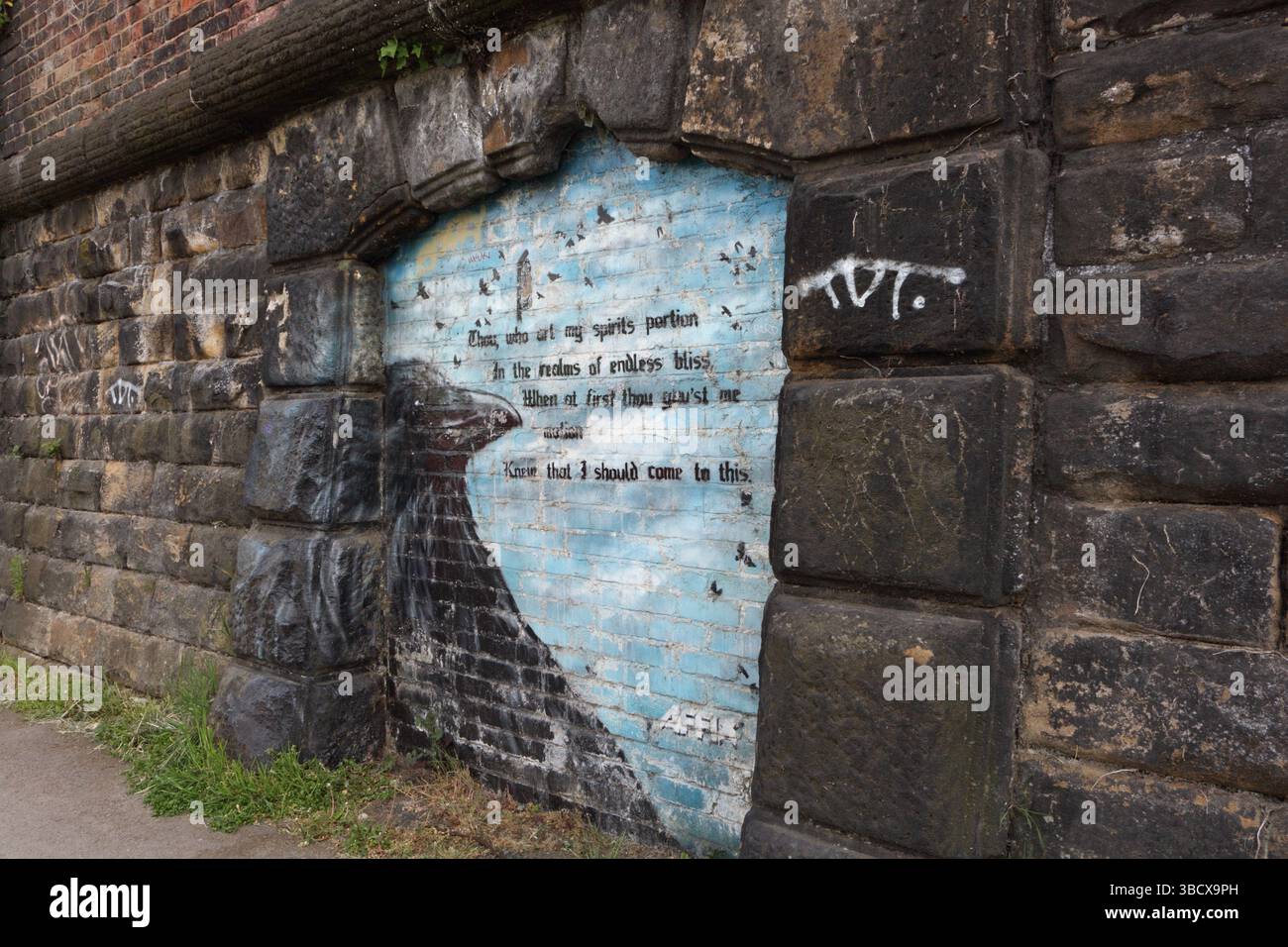The Raven poem street art, Sheffield canal England UK Stock Photo - Alamy