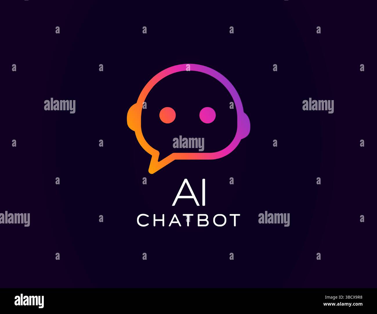 AI chatbot logo with cute robot face inside speech bubble, glowing ...