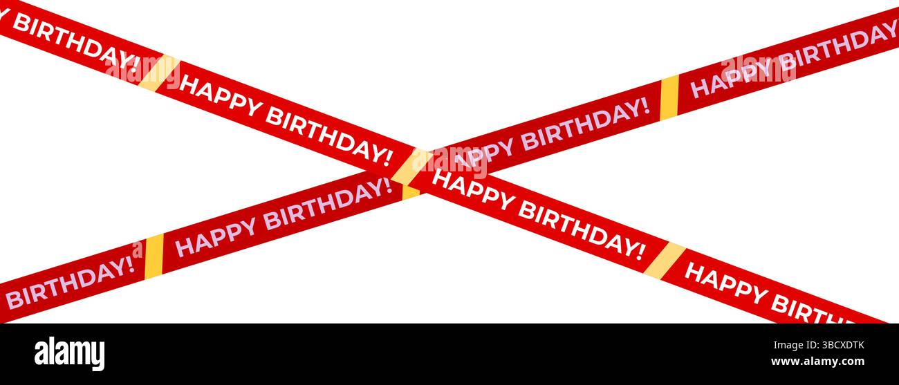 Birthday tape with red diagonal ribbons, bold Happy Birthday text ...