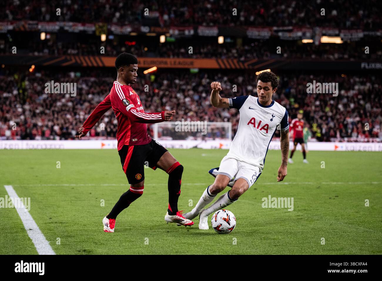 Bilbao, Spain. 21st May, 2025. Brennan Johnson competes for the ball ...