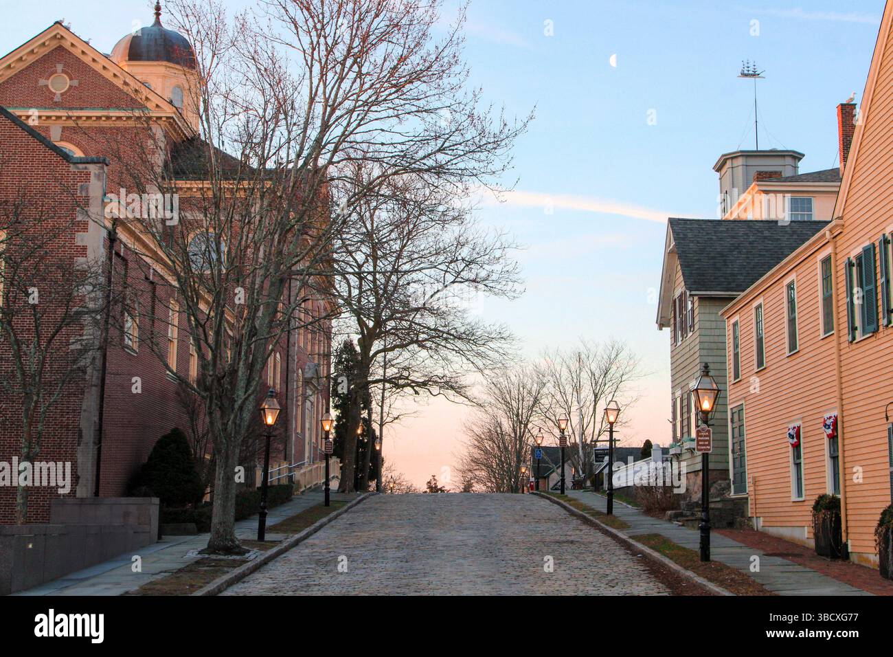 Historic Downtown with Cobblestone Street New Bedford Massachusetts at ...