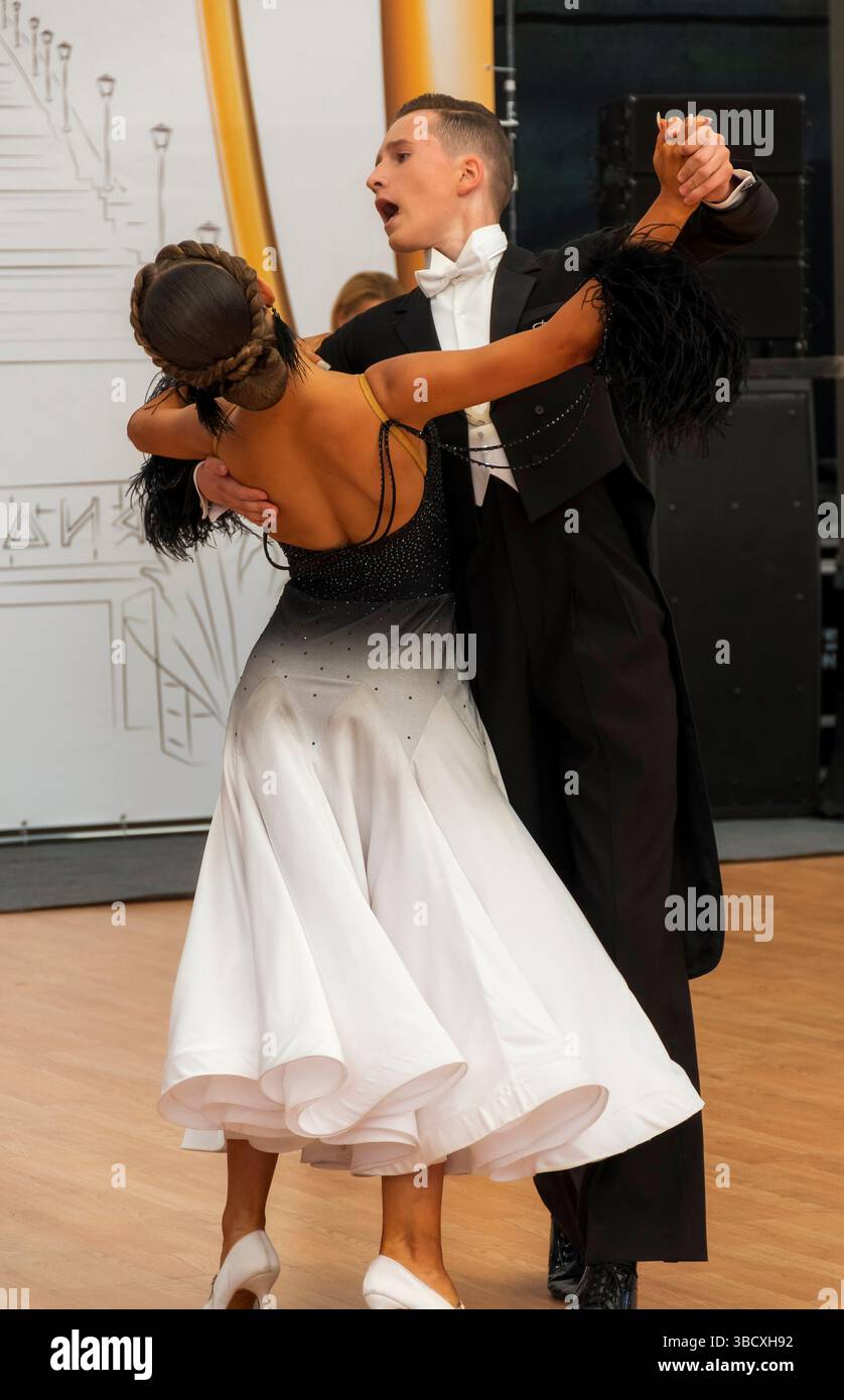 couple dancing standard European program on the dance floor Stock Photo ...