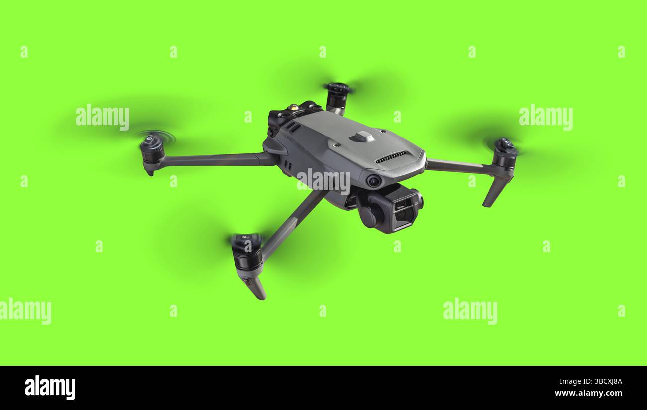 Isolated unmanned aircraft system (UAV) quadcopter drone in the air ...