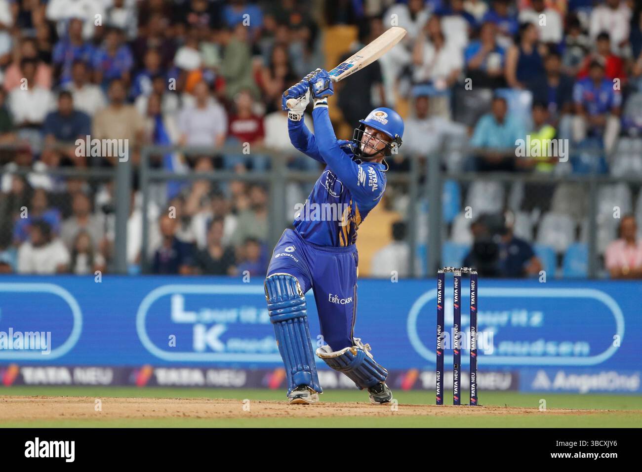 Mumbai, India. 21st May, 2025. MUMBAI, INDIA - MAY 21: Ryan Rickelton of Mumbai Indians plays a ...