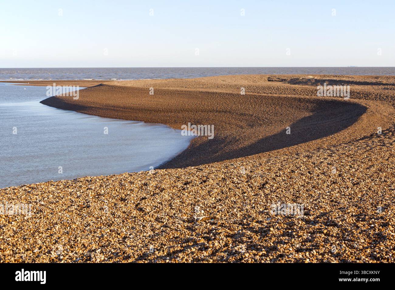 View out to North Sea from shingle beach at Shingle Street, Suffolk ...