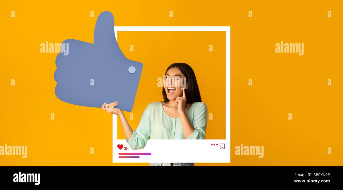 Excited influencer sharing positive vibes with a thumbs up on social ...